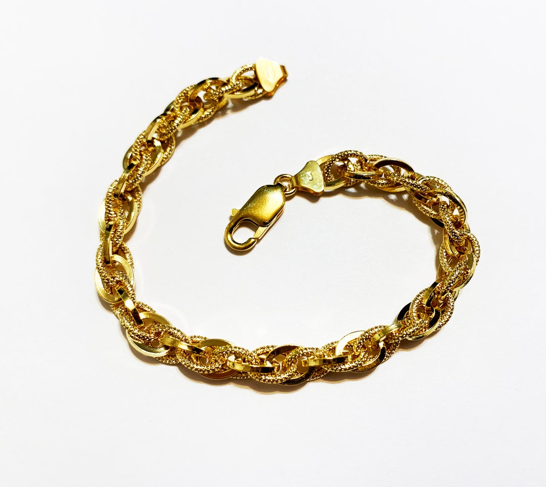18k Solid Yellow Gold5mm/8mm Twisted Double Oval Strands Bracelet/7.5 ...