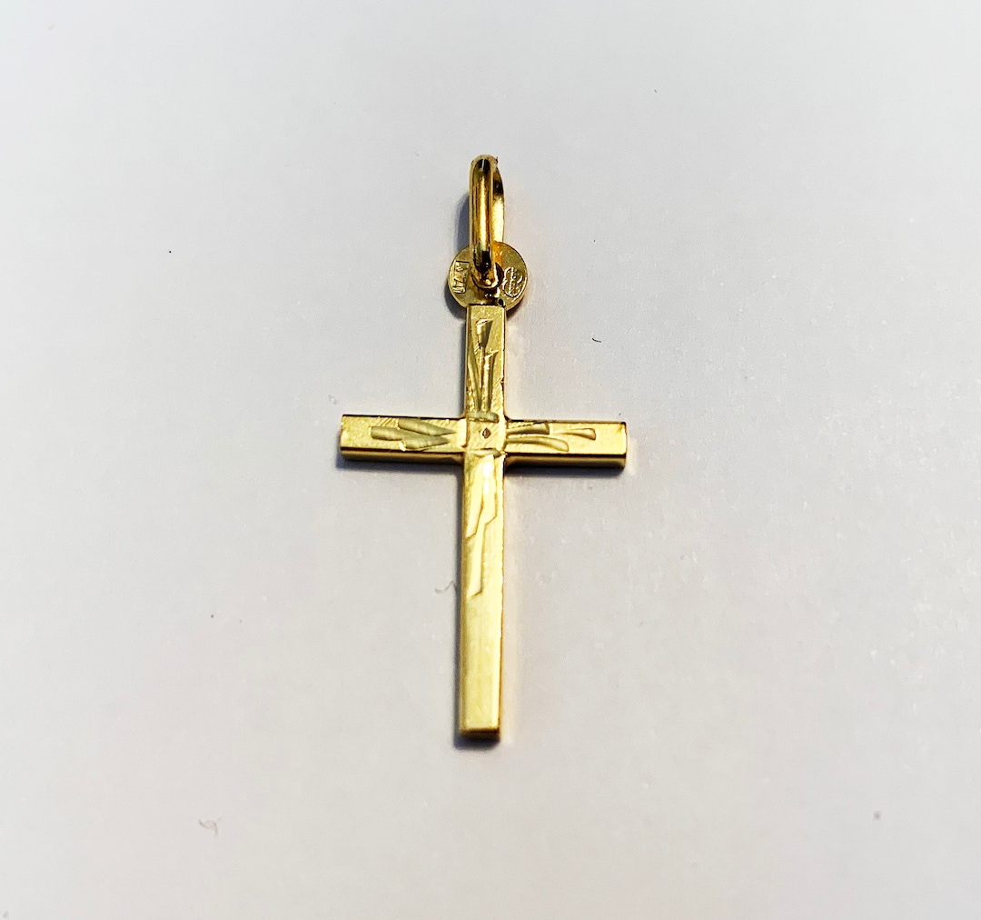 18k Solid Yellow Gold(1"inch)square Cut Design Cross, Rare Find Unique ...
