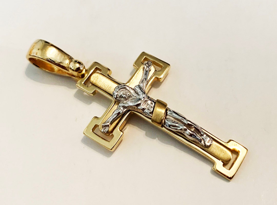 18k Solid Two Tone Gold(1.75"inch)work of Art Crucifix Cross, Unique ...
