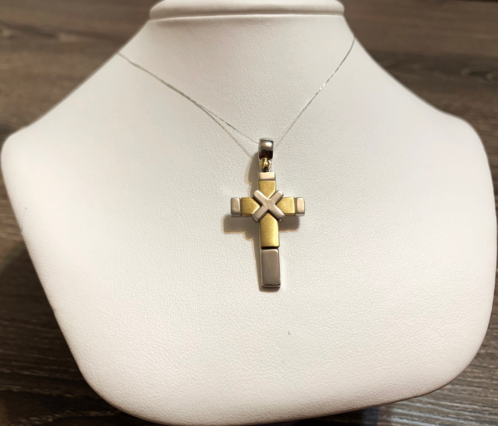 18k Solid Two Tone Gold(1.5"inch)unique Design Cross, Classic Stylish ...