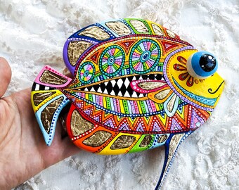 Polymer clay fish wall art in Talavera pottery style. Tropical | Etsy