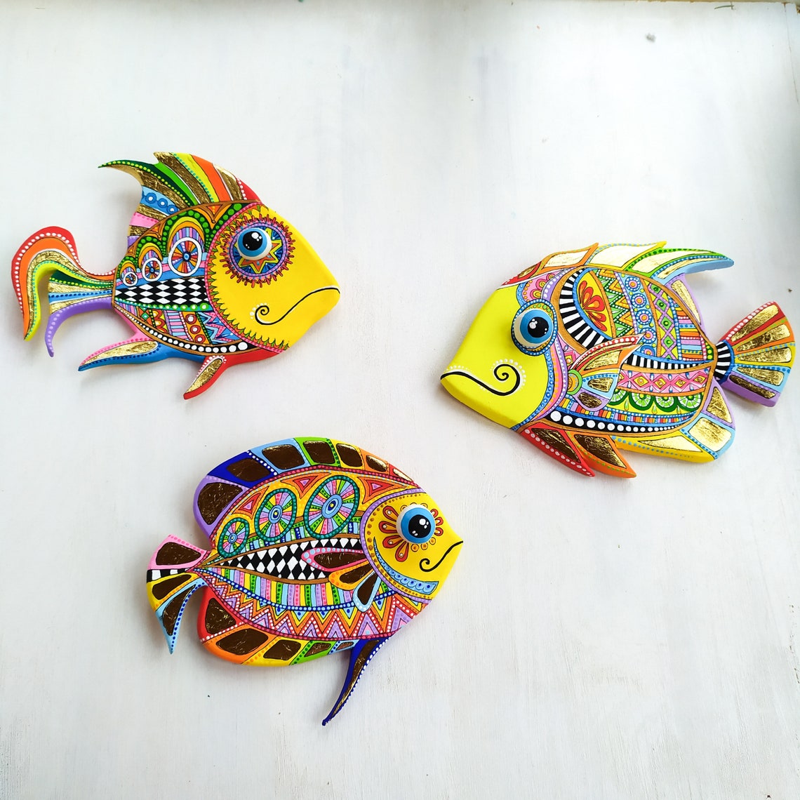 Handmade 3 Fish Artwork. Air Dry Clay Fish Wall Sculpture in - Etsy