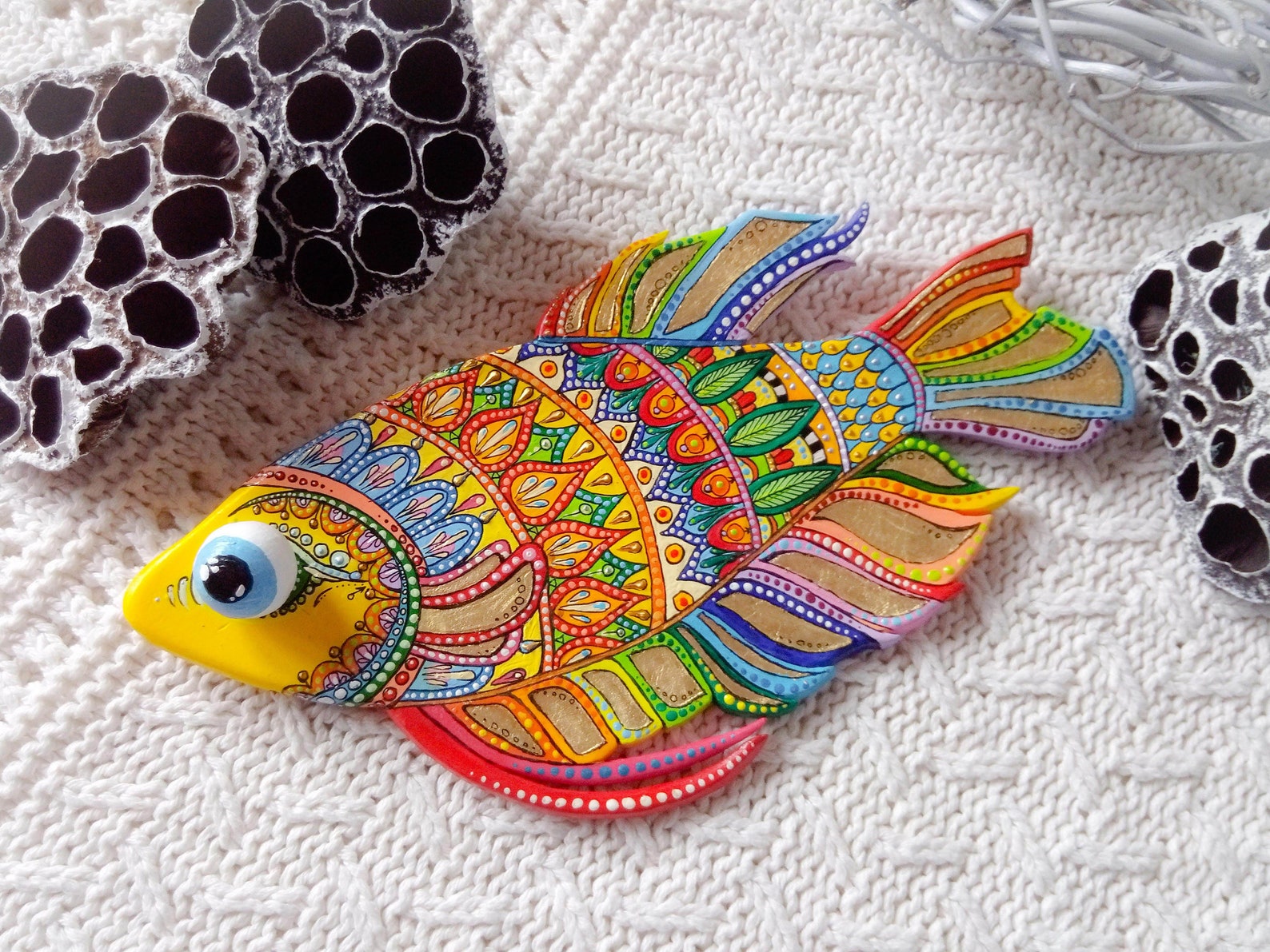 Handmade 4 Fish Artwork. Air Dry Clay Fish Wall Sculpture in | Etsy