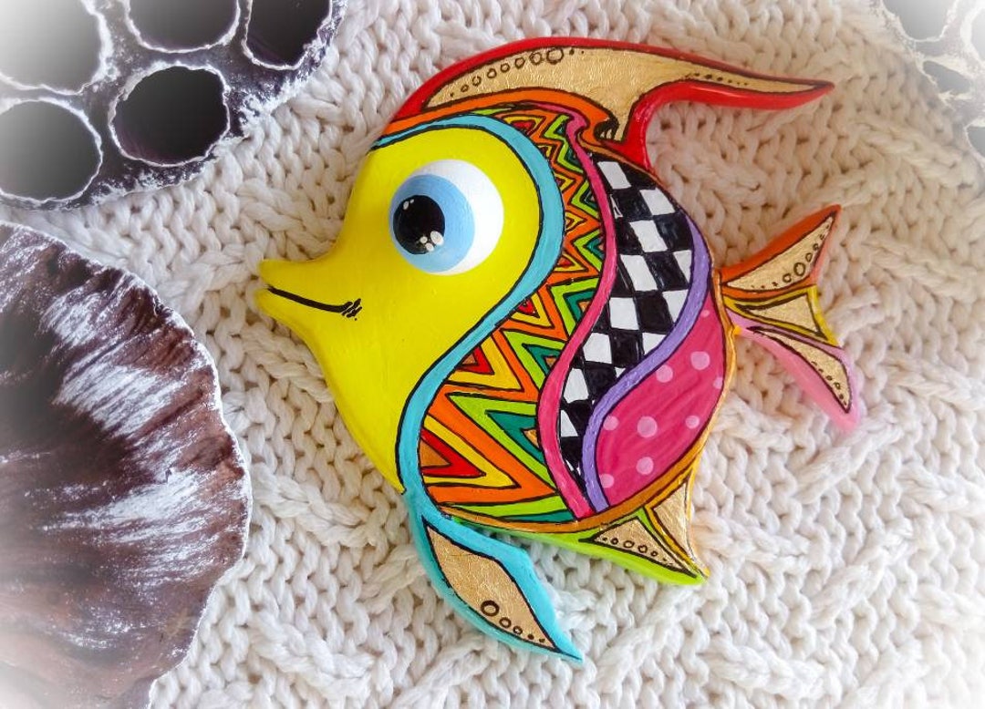 Handmade Fish Artwork. Polymer Clay Fish Wall Sculpture in Mexican Folk ...