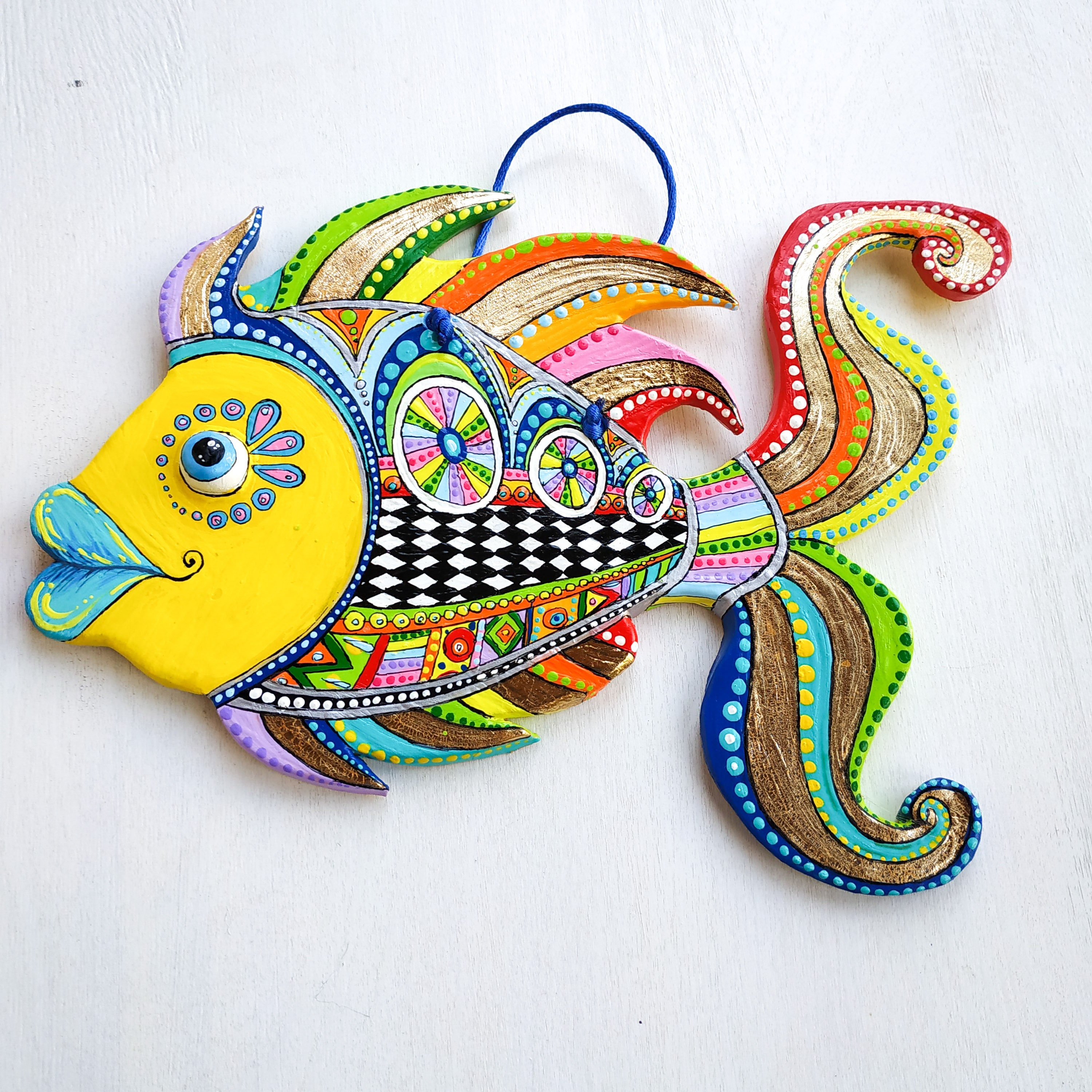 Home & Living 3 Polymer clay fish wall sculpture in Mexico folk art ...