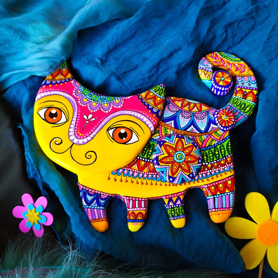 Handmade Cat Artwork in Talavera Mexican Folk Art Style. - Etsy