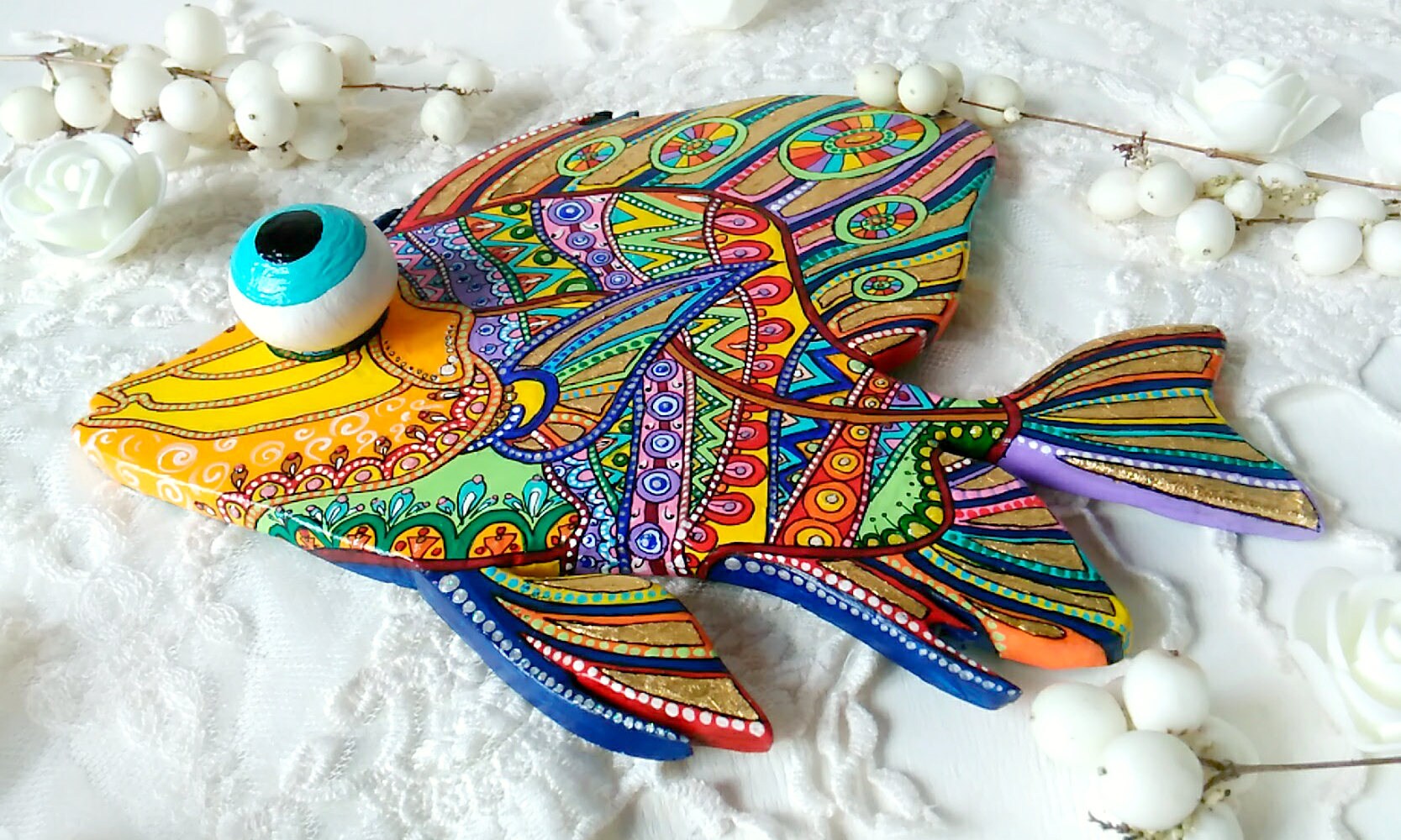Polymer Clay Fish Wall Art in Talavera Pottery Style. | Etsy