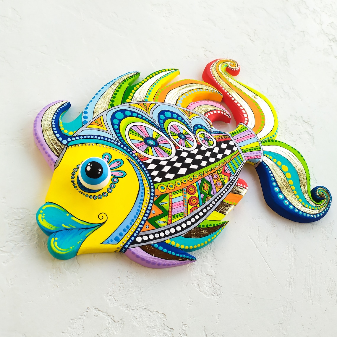 Pisces wall decor. Polymer clay fish wall hanging in Talavera | Etsy