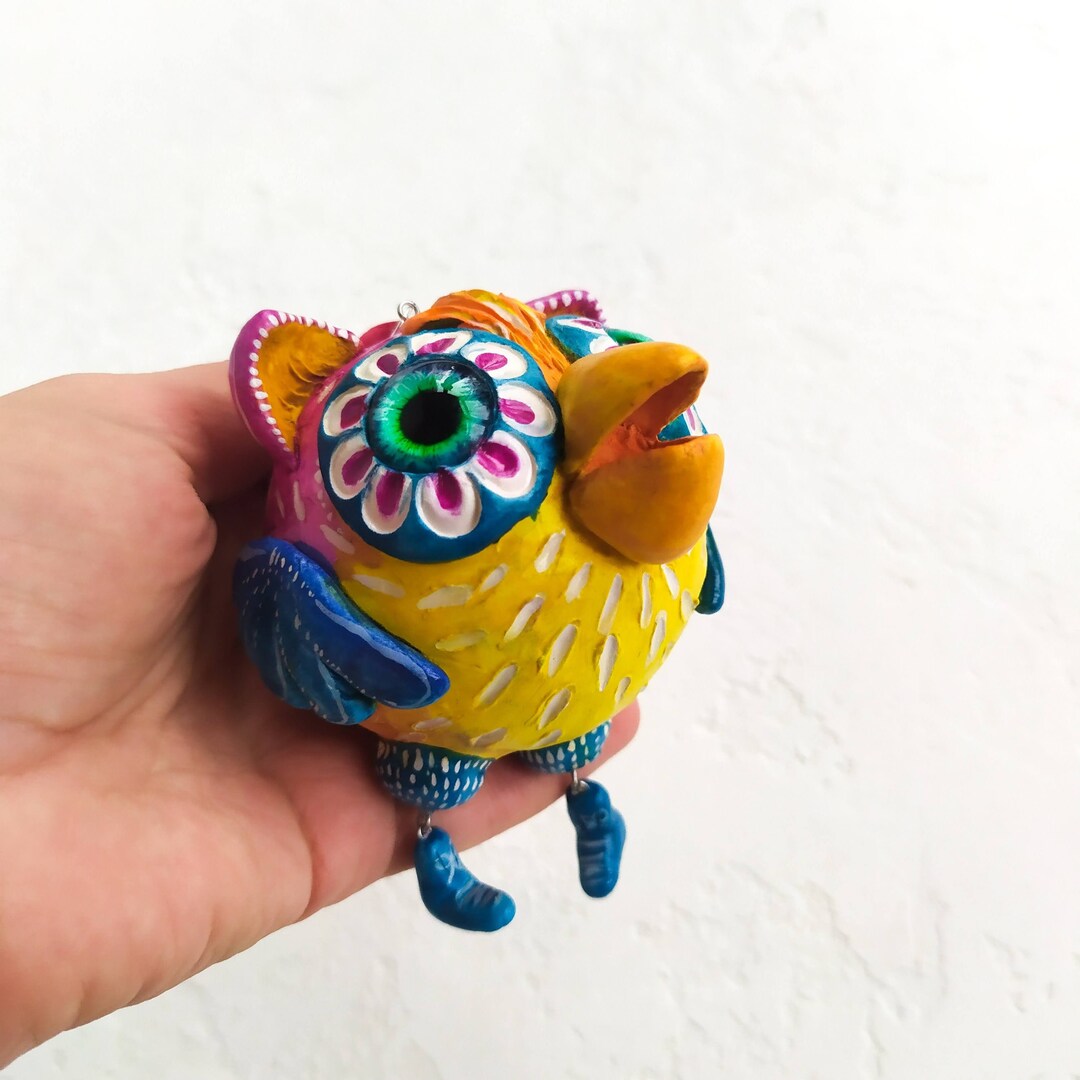 Fun Home Decor Owl Ornament. Polymer Clay Bird Figurine. Fantasy ...