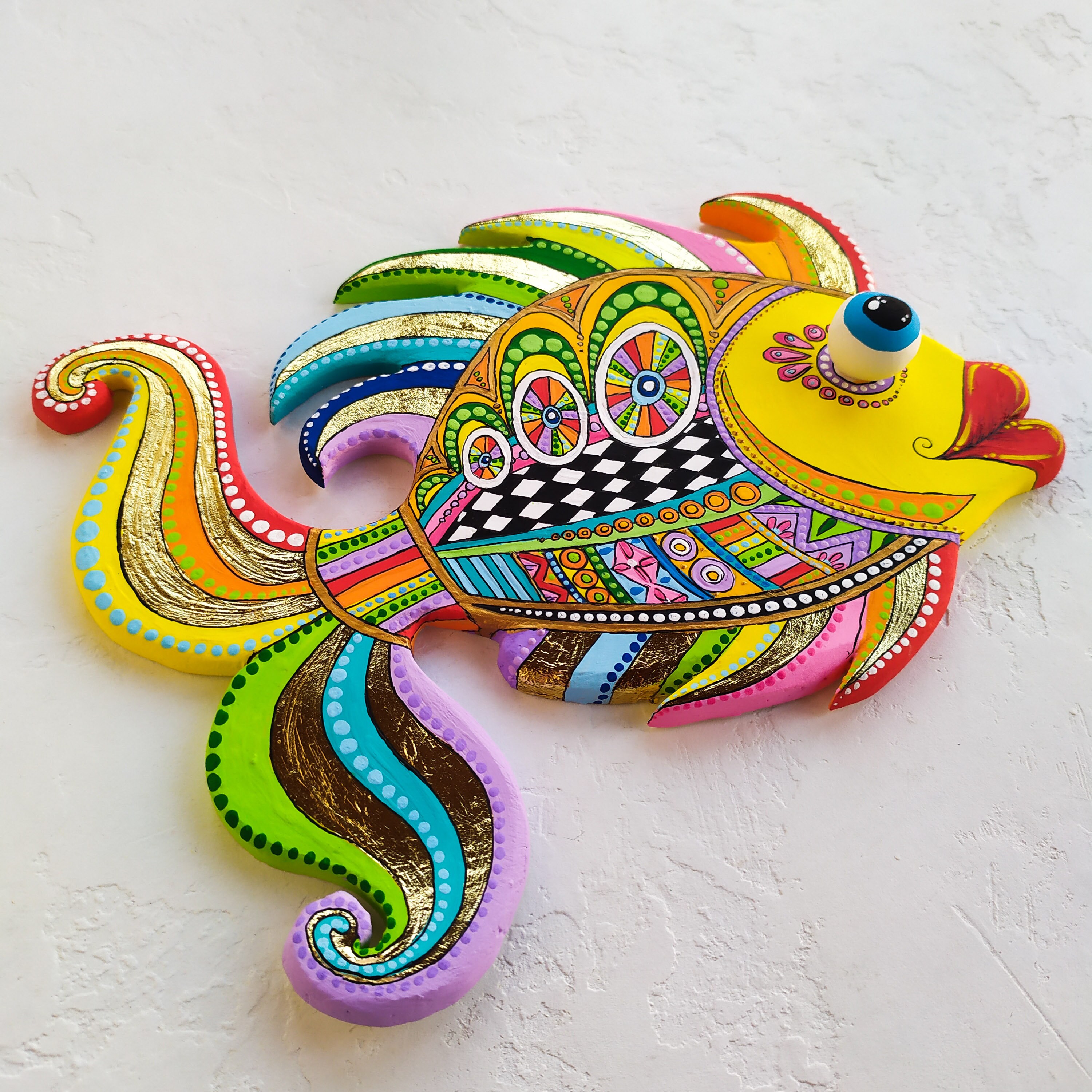 Fish Artwork. Funky Fish Family. Tropical Fish Wall Hanging in | Etsy