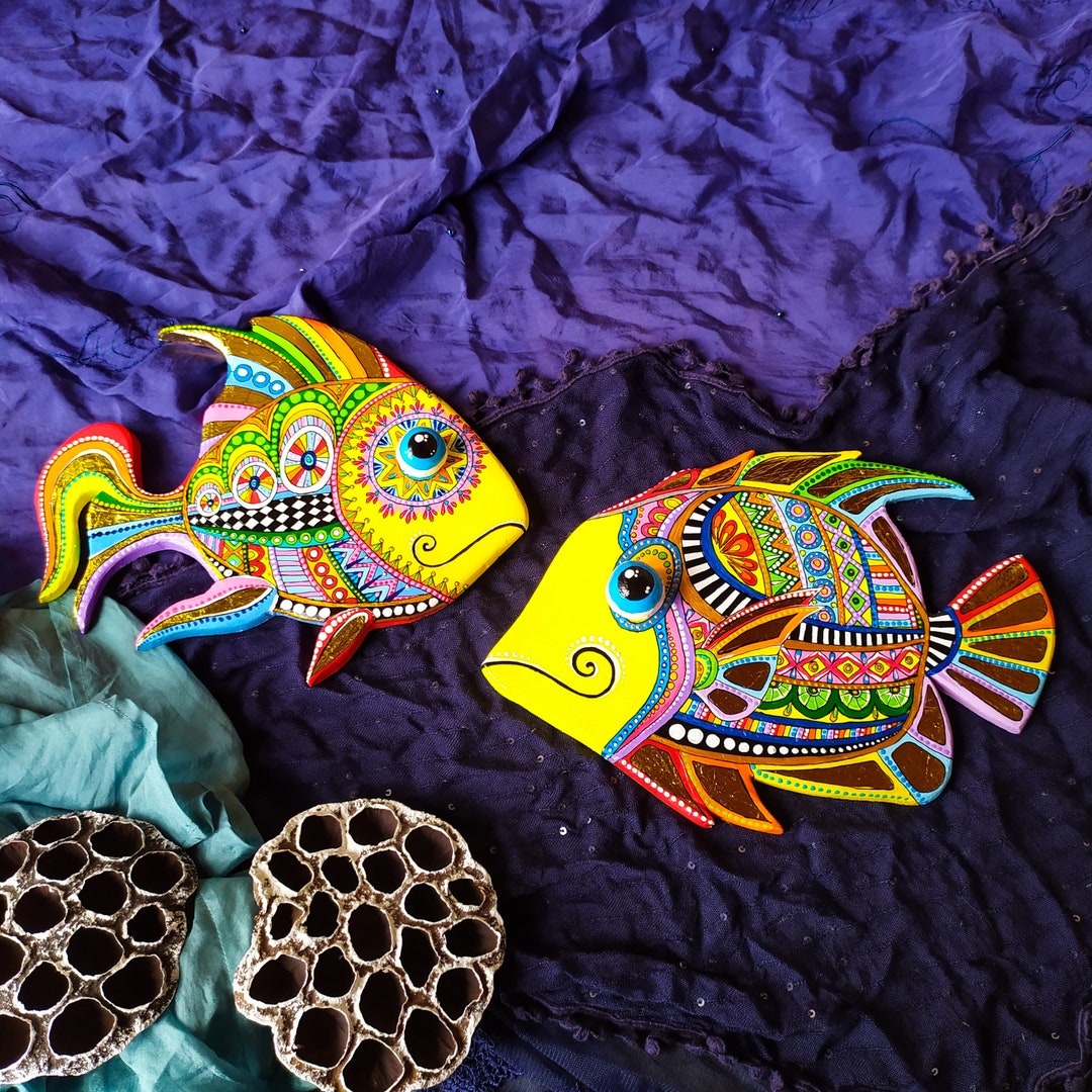 Handmade 2 Fish Artwork. Air Dry Clay Fish Wall Sculpture in Mexican ...