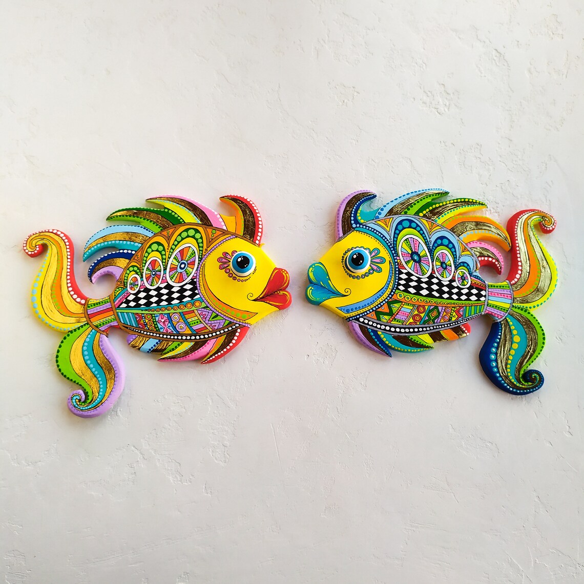 Pisces wall decor. Polymer clay fish wall hanging in Talavera | Etsy