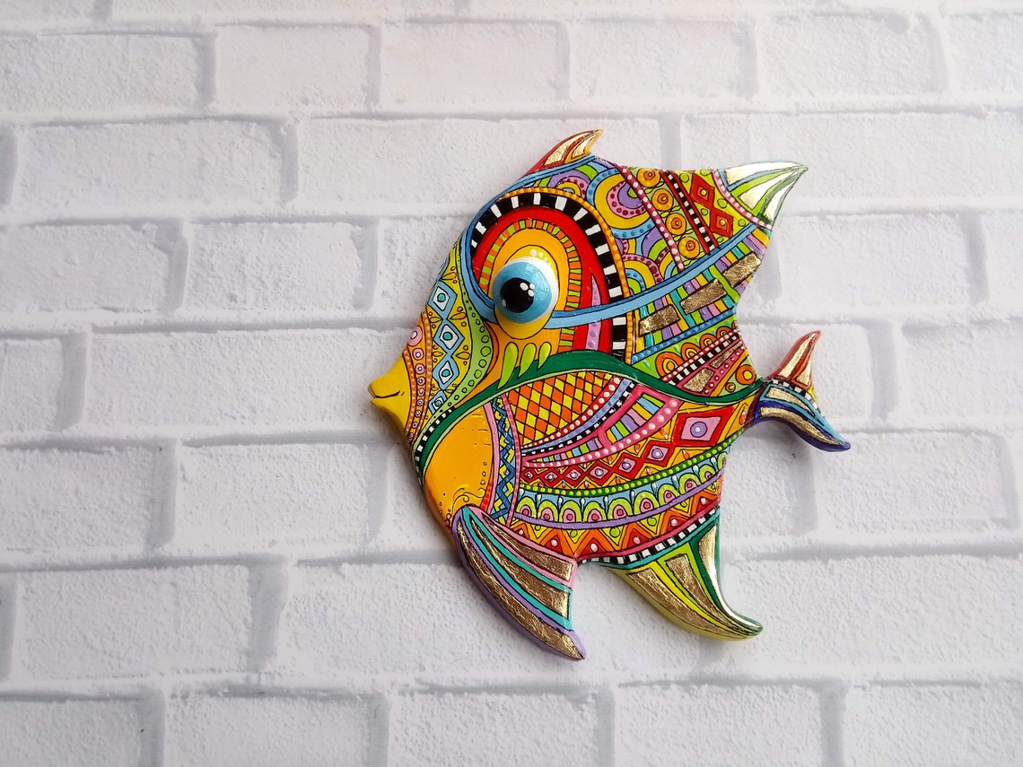 Handmade fish artwork. Polymer clay fish wall sculpture in | Etsy