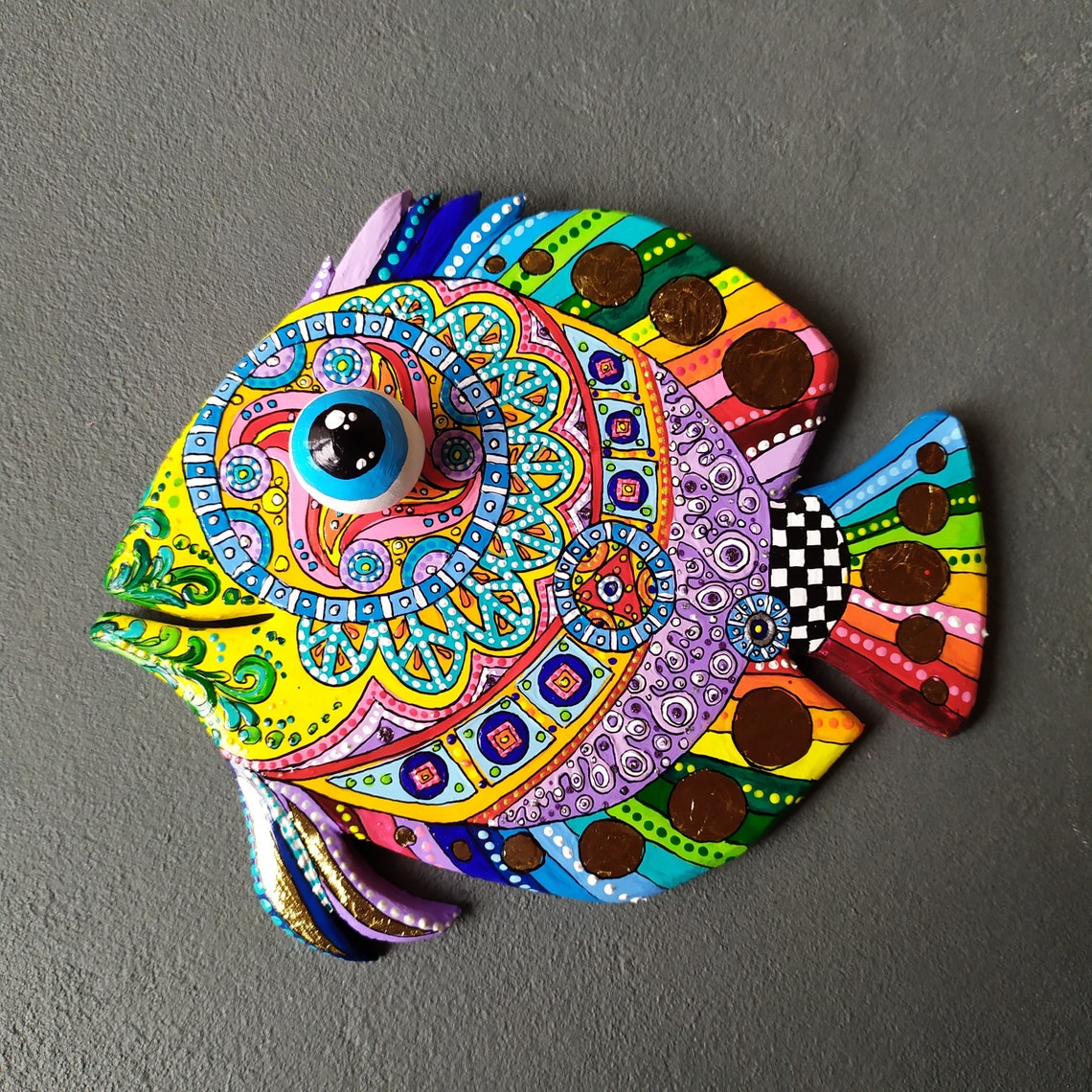 Handmade 4 Fish Artwork. Air Dry Clay Fish Wall Sculpture in - Etsy