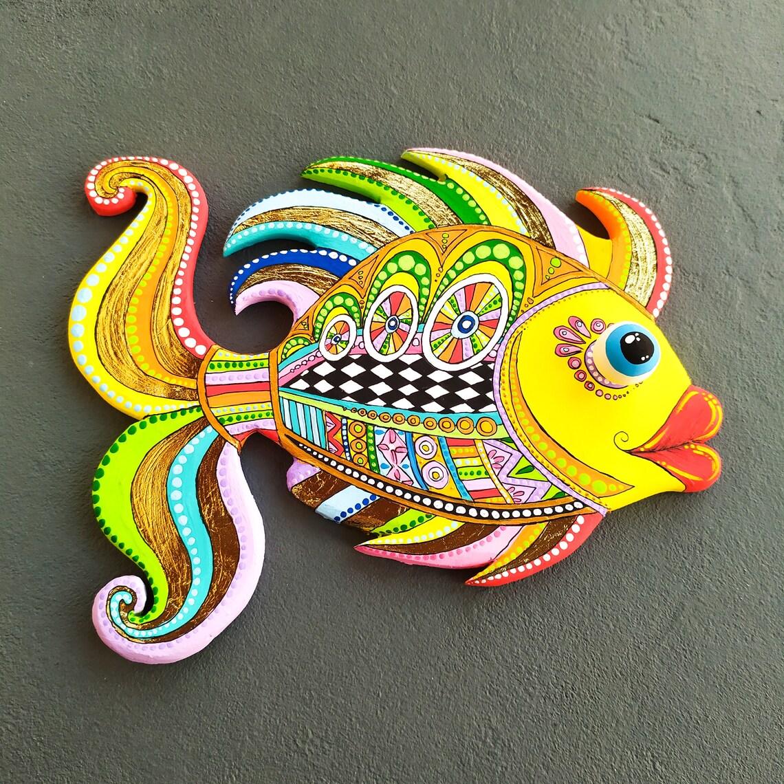 Fish Artwork. Funky Fish Family. Tropical Fish Wall Hanging in | Etsy