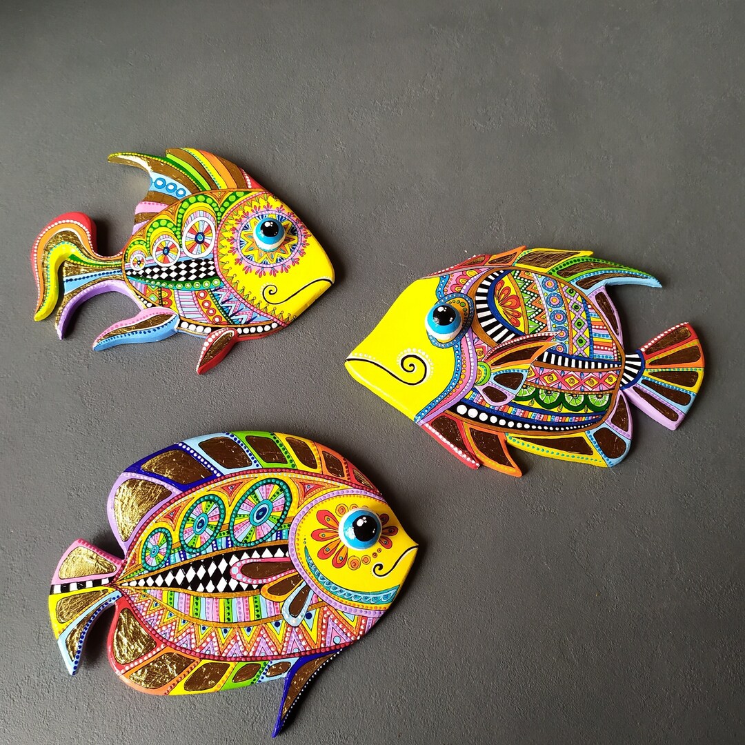 Handmade 3 Fish Artwork. Air Dry Clay Fish Wall Sculpture in Mexican ...