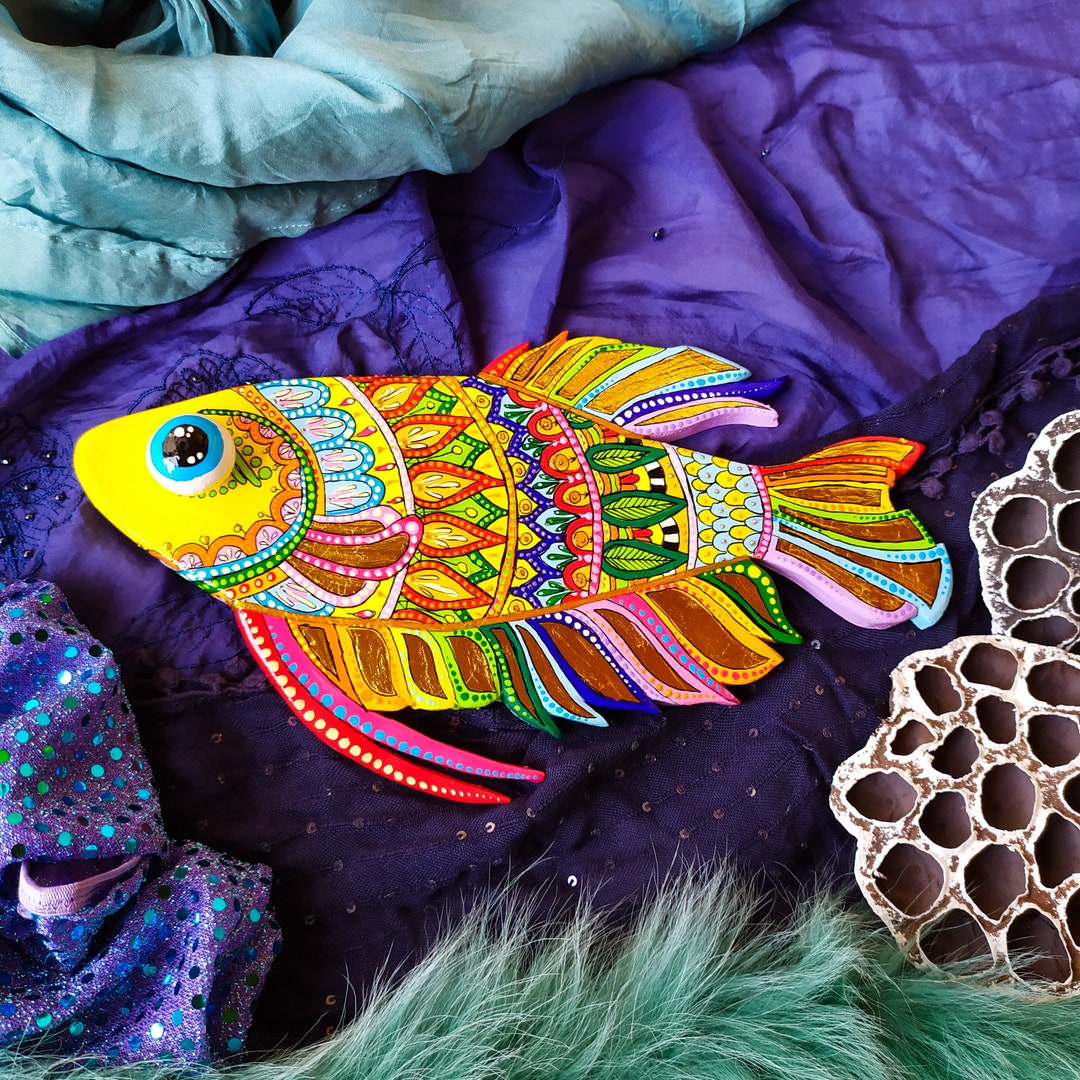 Handmade Fish Artwork. Air Dry Clay Fish Wall Sculpture in Mexican Folk ...
