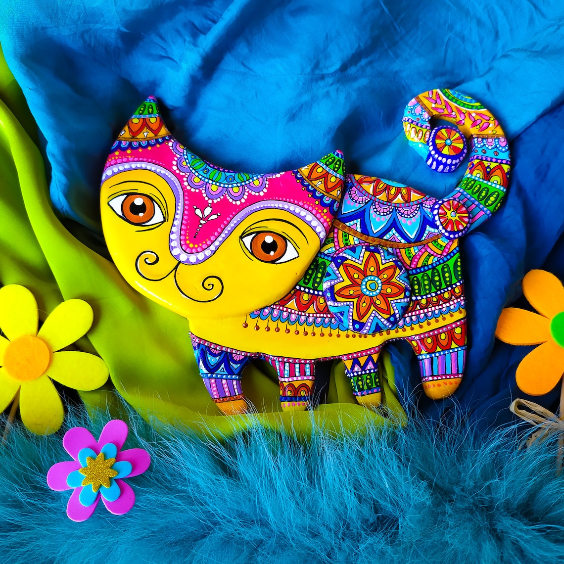Handmade cat artwork in Talavera Mexican folk art style. | Etsy