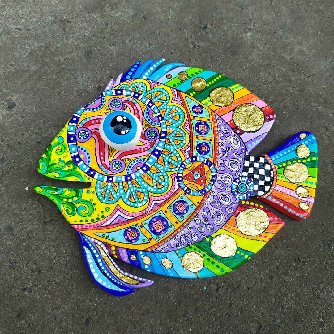 Handmade Fish Artwork. Polymer Clay Fish Wall Sculpture in Mexican Folk ...