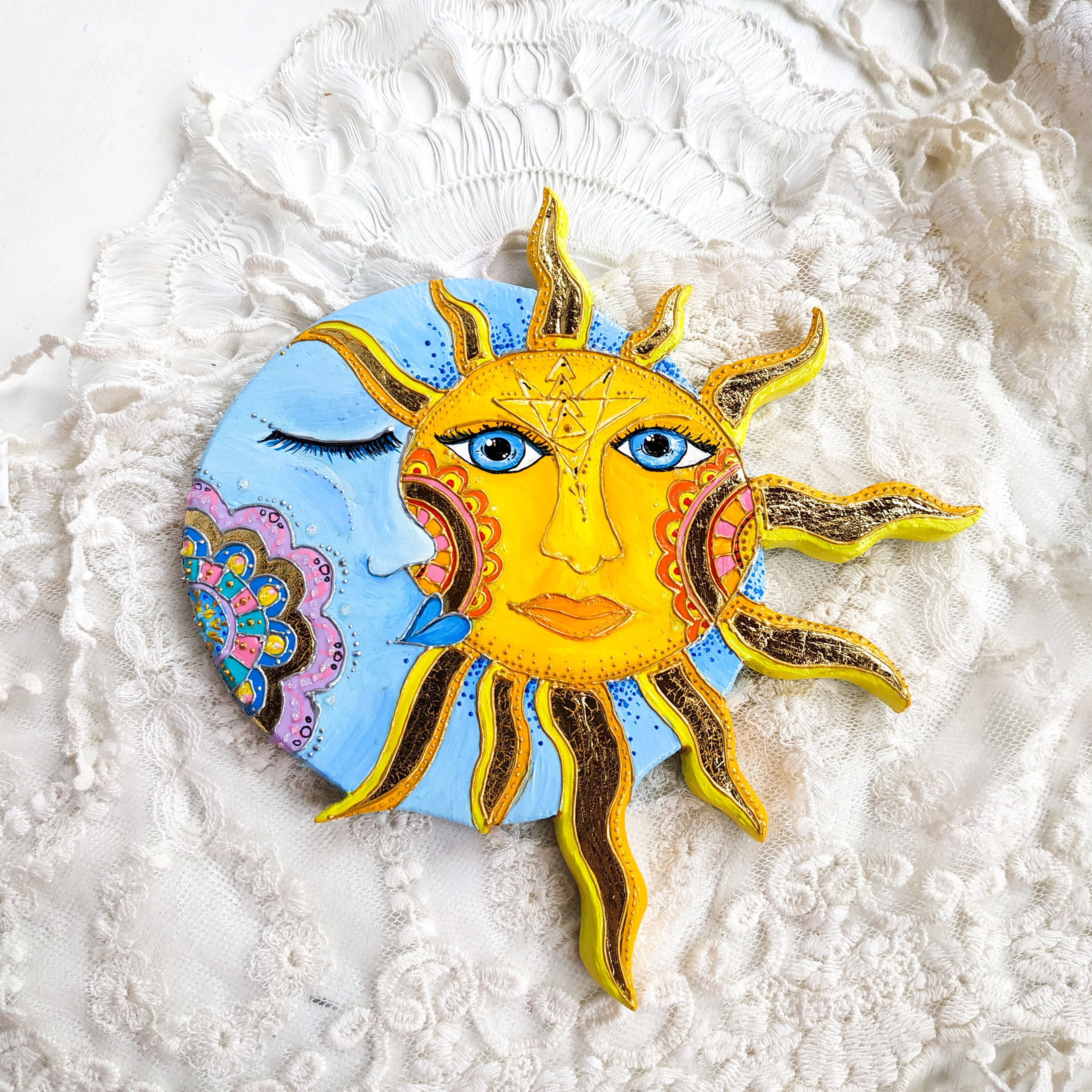 Sun and Moon Wall Art. Mystic Moon. Polymer Clay Sculpture. - Etsy UK