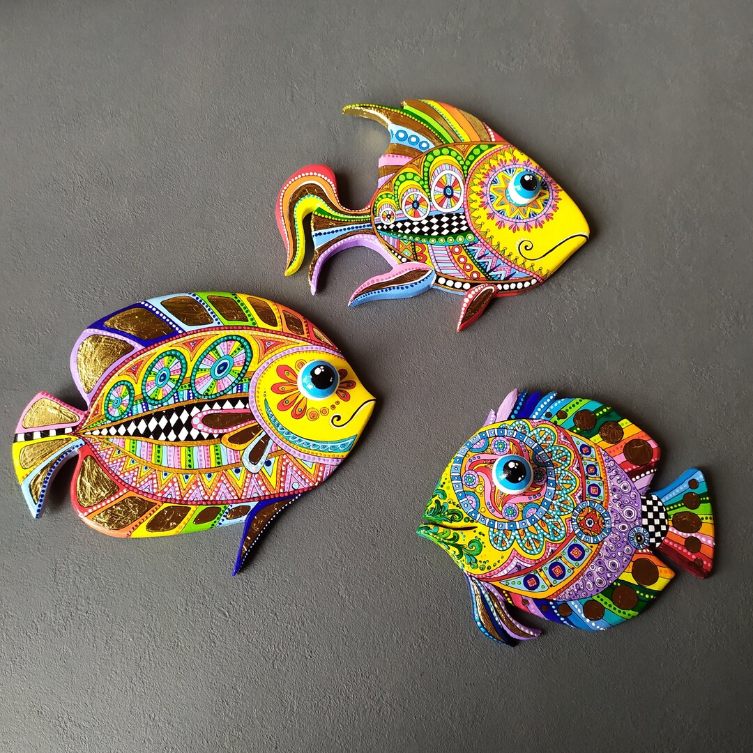 Handmade 3 Fish Artwork. Air Dry Clay Fish Wall Sculpture in - Etsy
