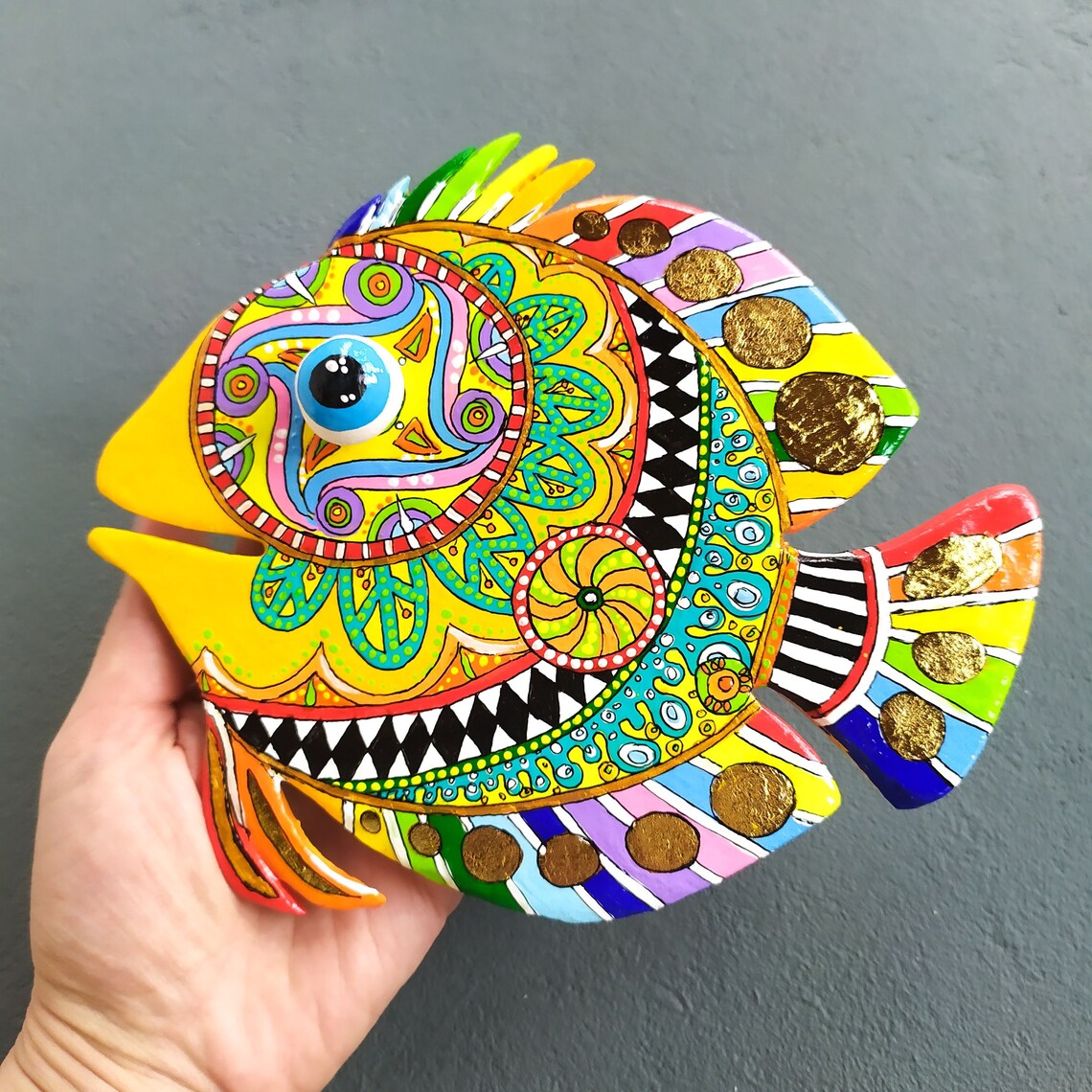 Fish Artwork. Funky Fish Family. Tropical Fish Wall Hanging in - Etsy