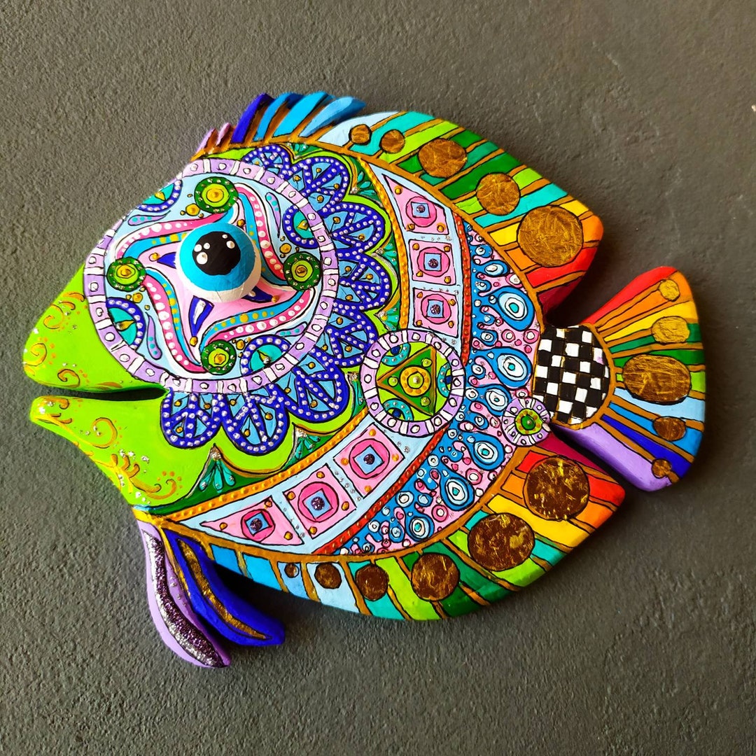 Fish Artwork. Funky Fish Family. Tropical Fish Wall Hanging in - Etsy