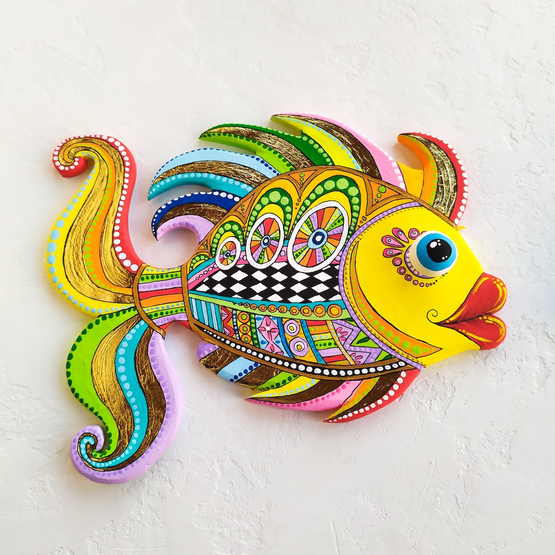 Fish Artwork. Funky Fish Family. Tropical Fish Wall Hanging in | Etsy