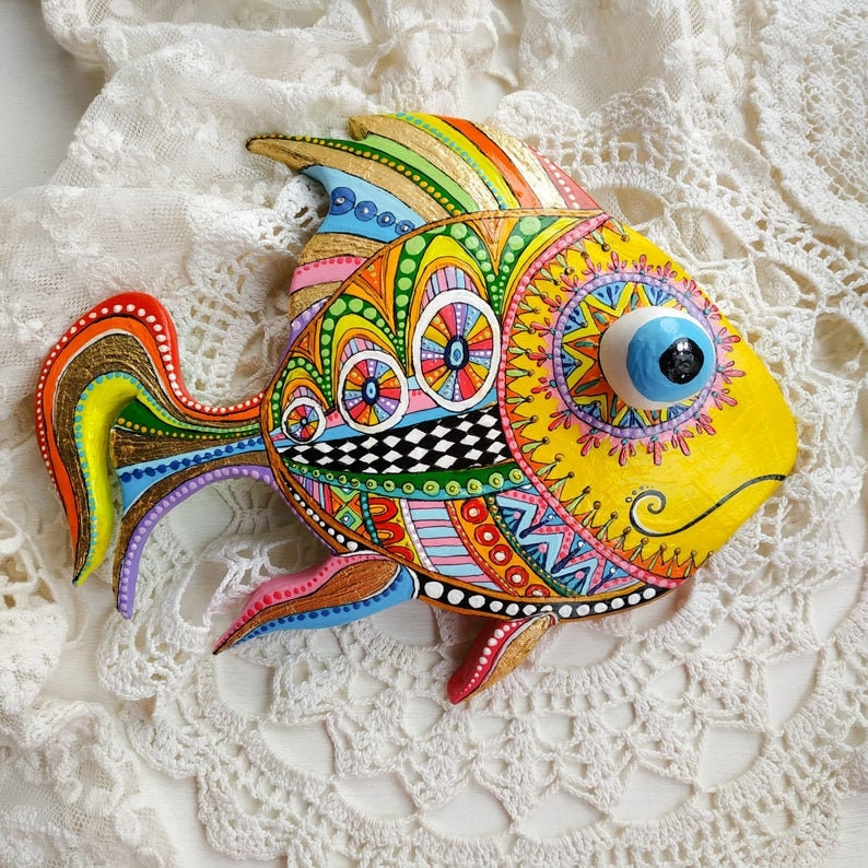Handmade 4 Fish Artwork. Air Dry Clay Fish Wall Sculpture in | Etsy