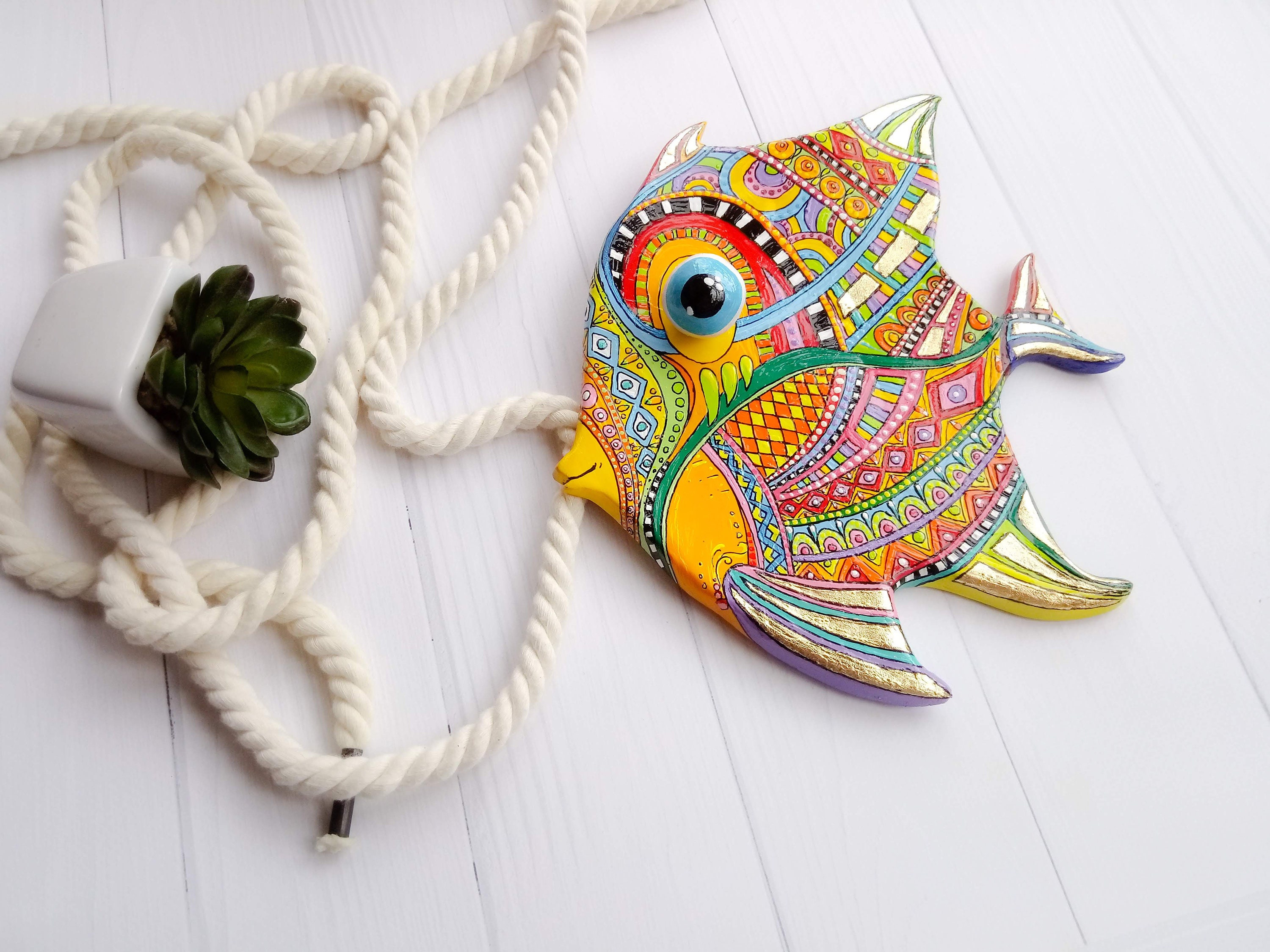 Handmade 4 Fish Artwork. Air Dry Clay Fish Wall Sculpture in | Etsy