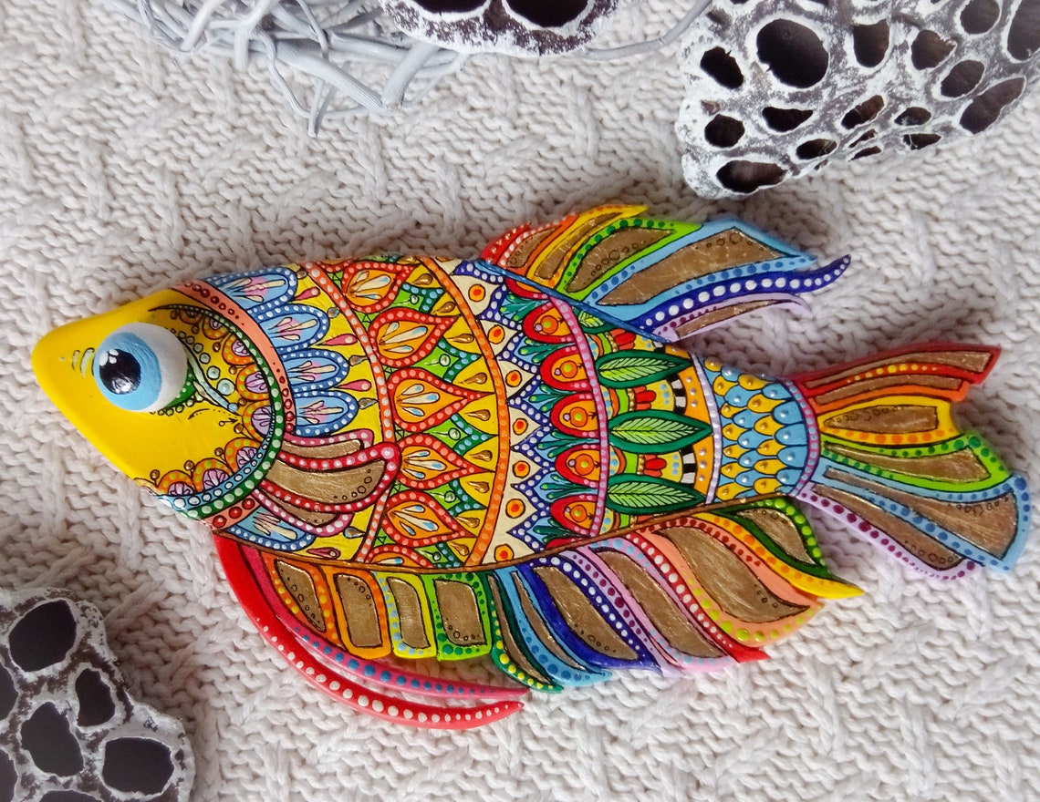 Handmade 4 Fish Artwork. Air Dry Clay Fish Wall Sculpture in | Etsy
