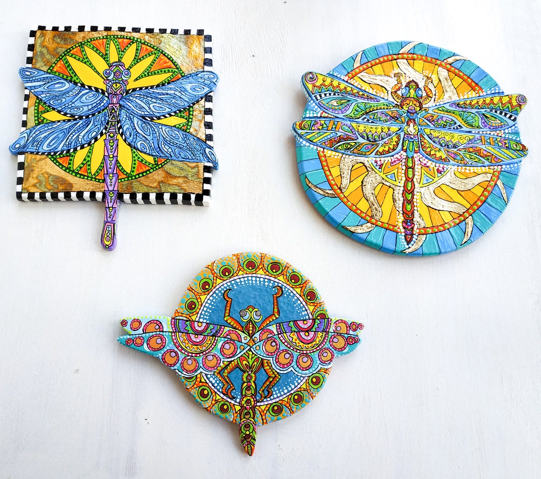 Air Dry Clay Dragonfly Wall Art. Modern Wall Art Set of 3. Polymer Clay ...