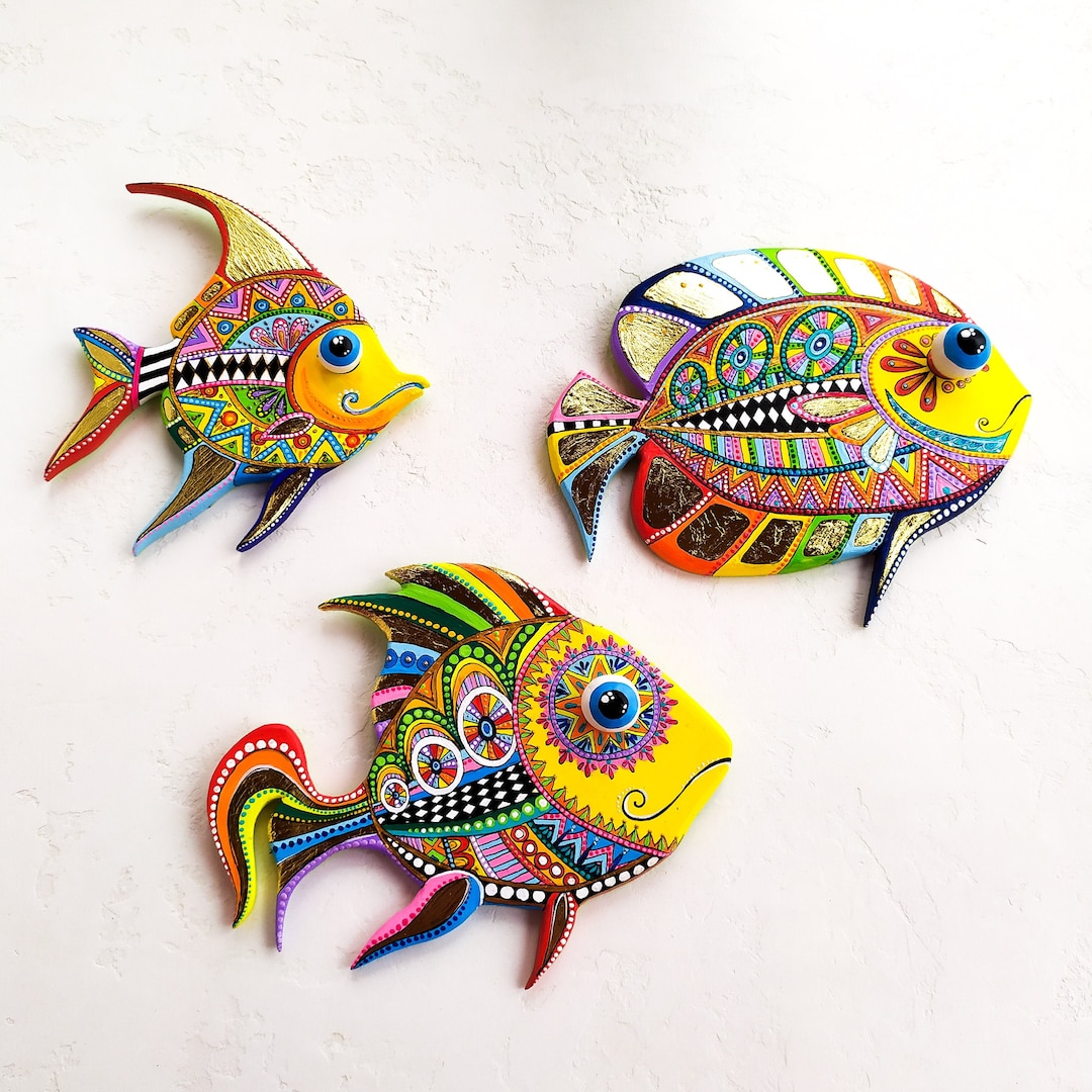 3 Ocean Fish Wall Hanging. Marine Life Wall Art. Polymer Clay Wall ...