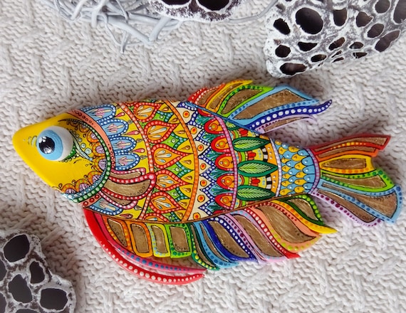 Set of 3 Polymer clay fish wall art in Talavera pottery style Hawaiian ...
