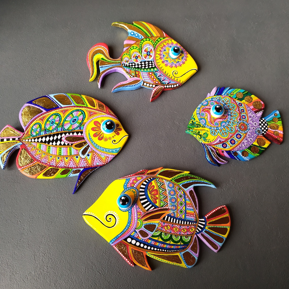 Handmade 4 Fish Artwork. Air Dry Clay Fish Wall Sculpture in - Etsy