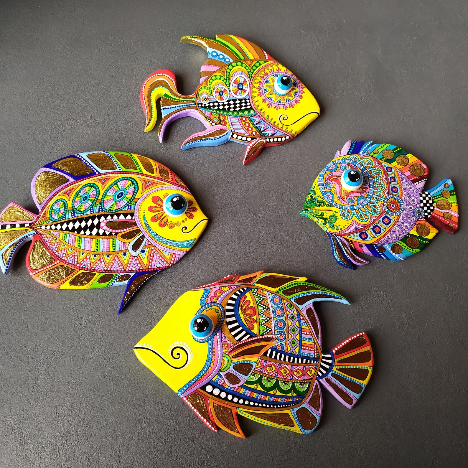 Handmade 4 Fish Artwork. Air Dry Clay Fish Wall Sculpture in - Etsy