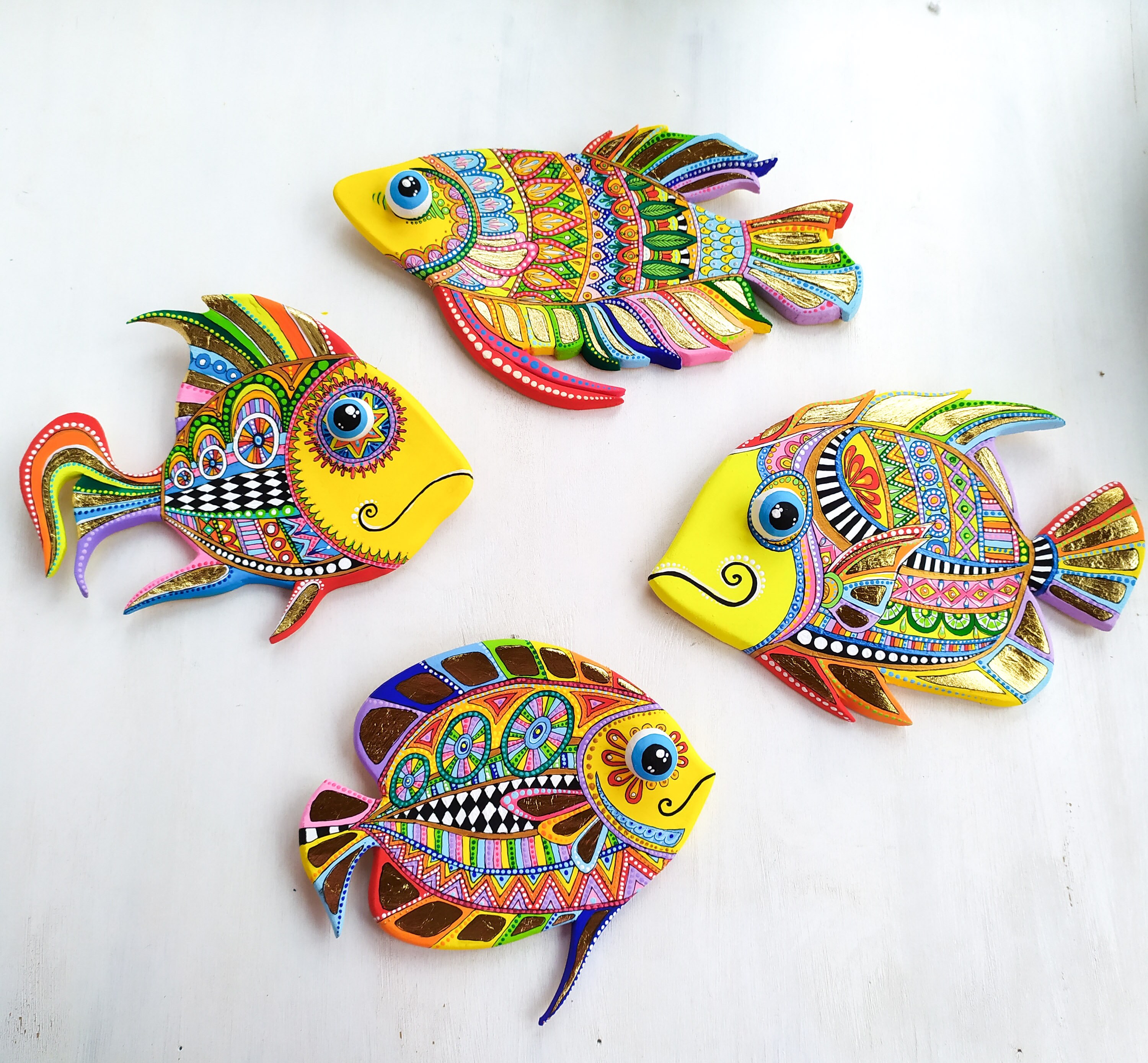 Handmade Fish Artwork. 4 Polymer Clay Fish Wall Sculpture in - Etsy