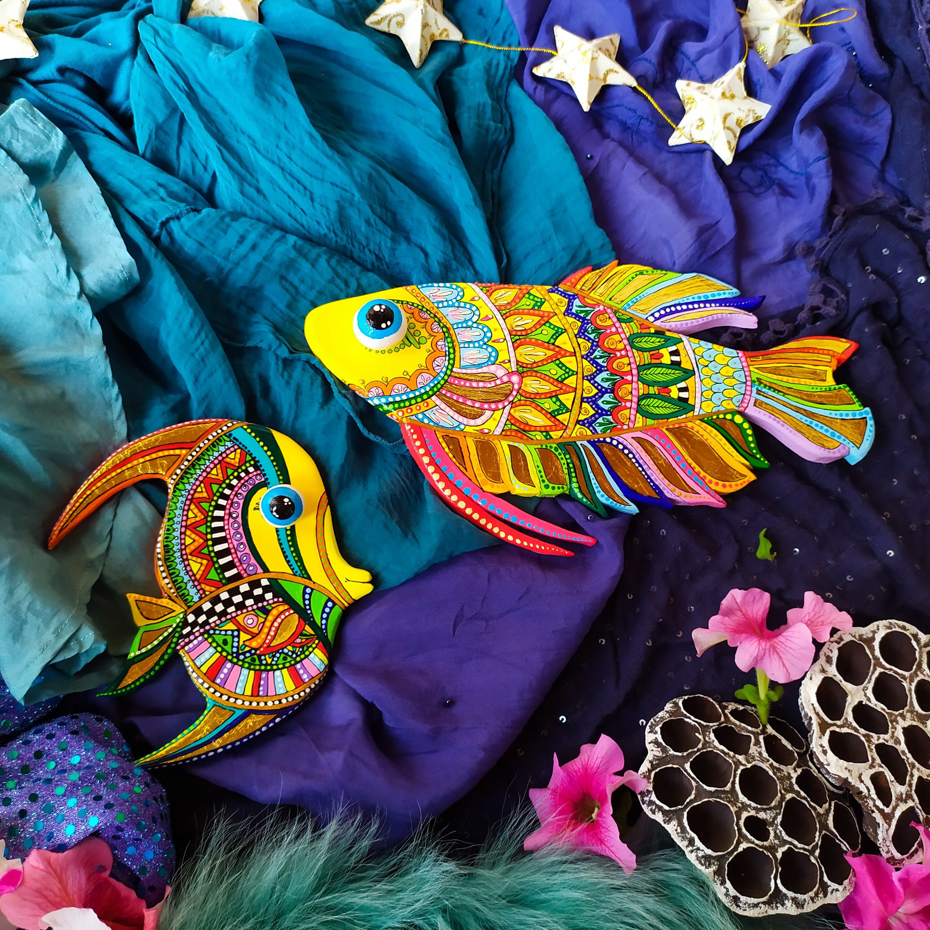 Handmade Fish Artwork. 2 Polymer Clay Fish Wall Sculpture in - Etsy