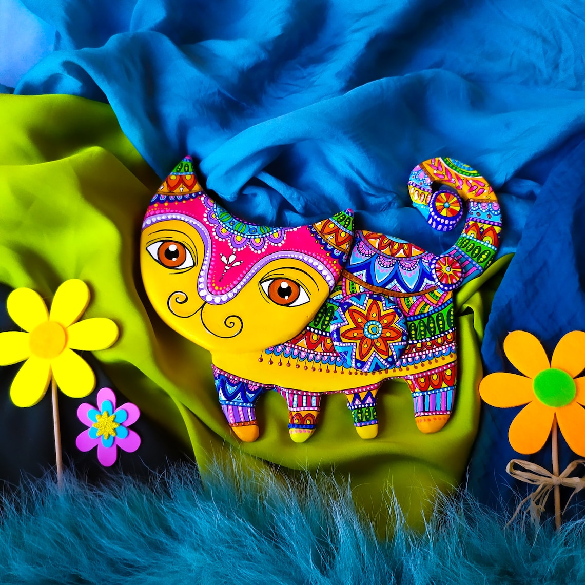 Handmade Cat Artwork in Talavera Mexican Folk Art Style. - Etsy