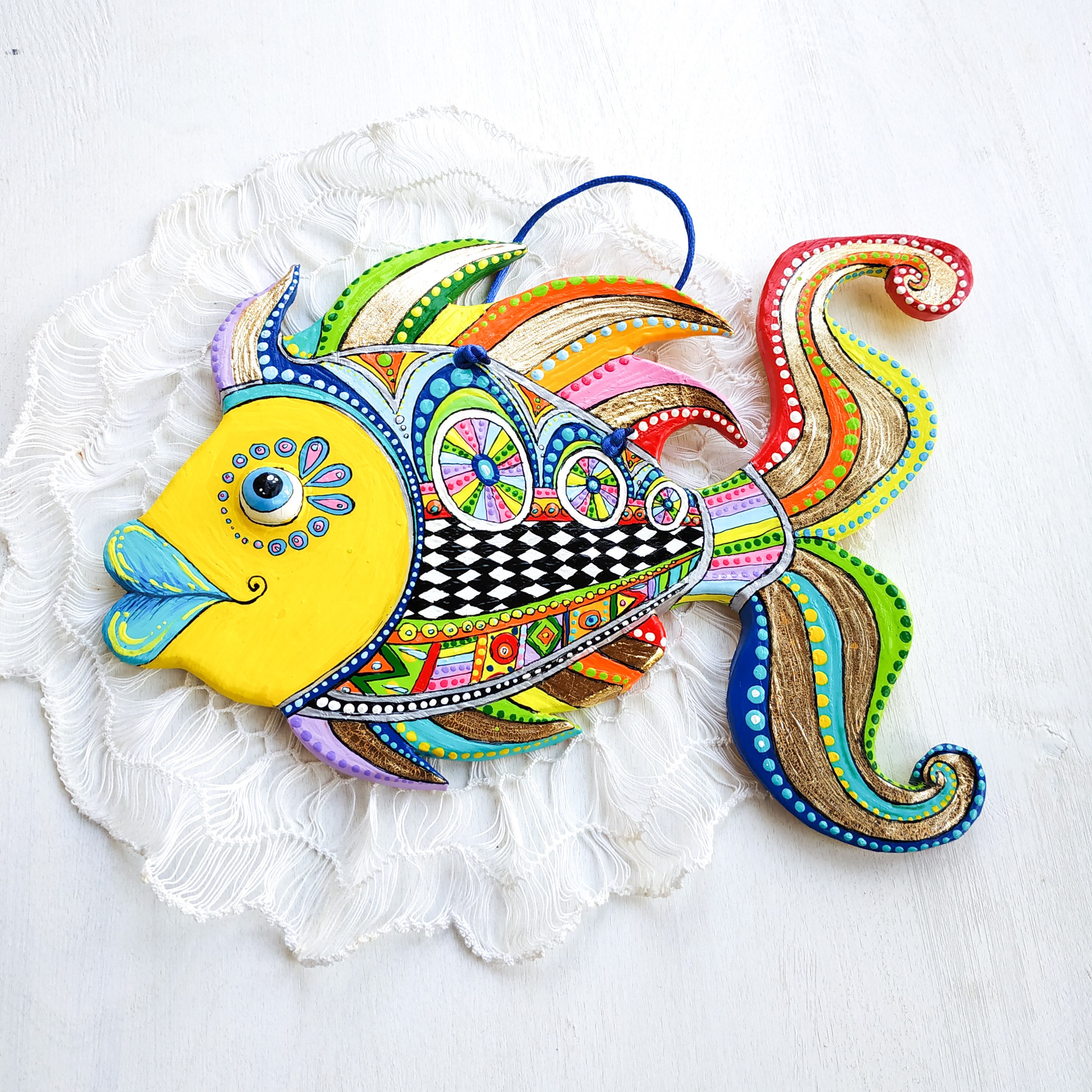 Fish wall art. Polymer clay fish wall hanging in Talavera | Etsy