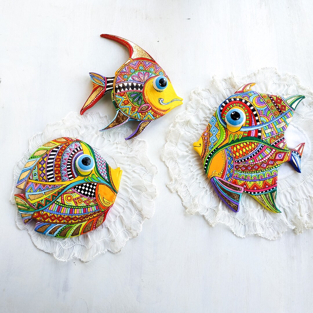 Fish Artwork. Funky Fish Family. 3 Tropical Fish Wall Hanging in ...