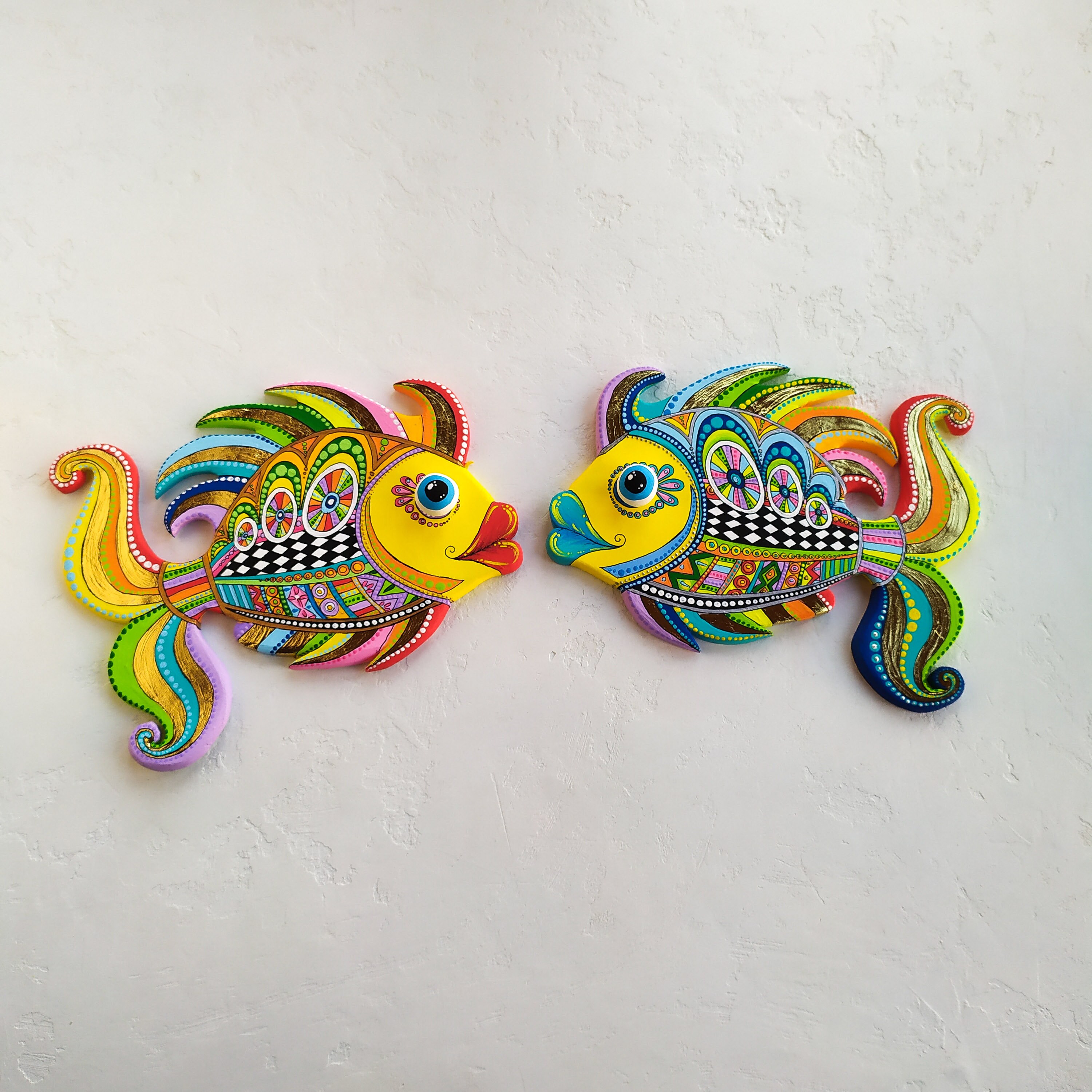 Fish Artwork. Funky Fish Family. Tropical Fish Wall Hanging in | Etsy