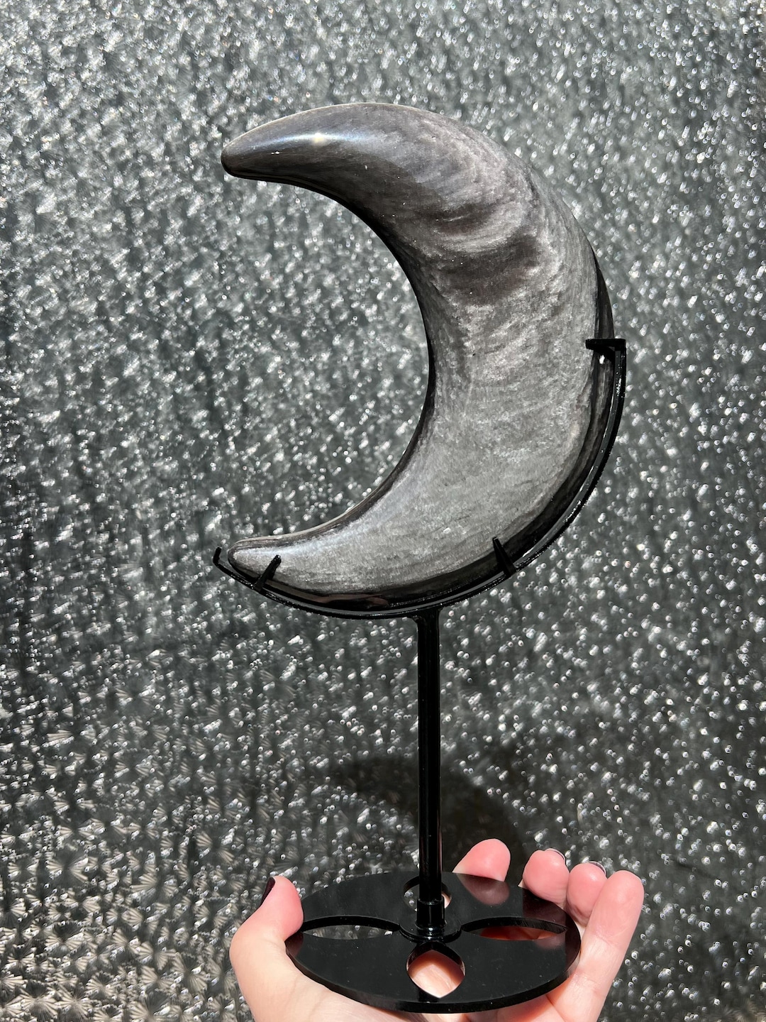 Large Silver Sheen Obsidian Moon Crescent: 11" Tall Display Stand - Etsy