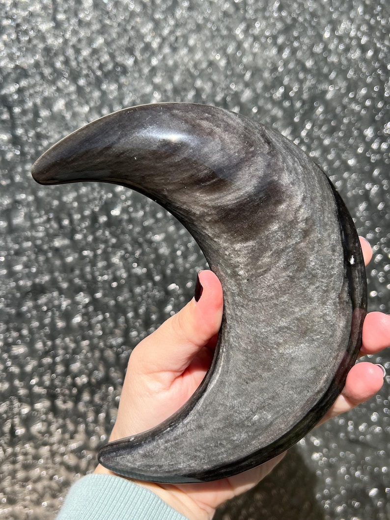 Large Silver Sheen Obsidian Moon Crescent: 11" Tall Display Stand - Etsy