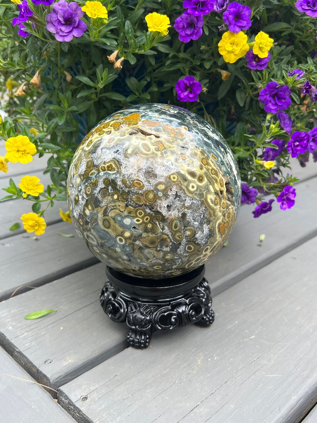 Ocean Jasper Sphere - Huge Orbicular Jasper Sphere - Druzy 120mm Jasper ...