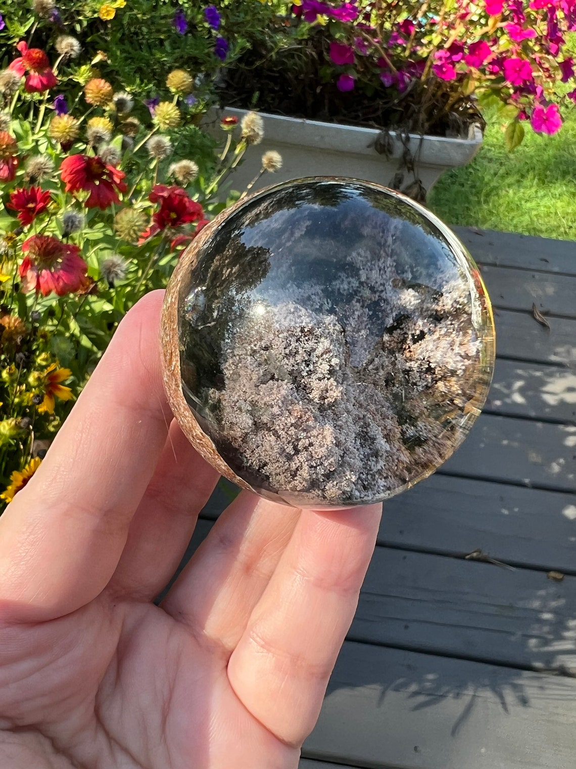 Scenic Garden Quartz Crystal Sphere - Lodolite Healing Stone (55mm) - Etsy