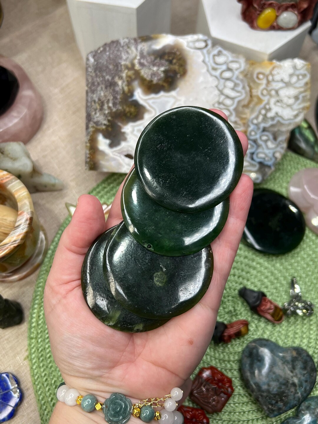 One Nephrite Jade Crystal Disc / Round Jade Crystal / Nephrite Jade ...