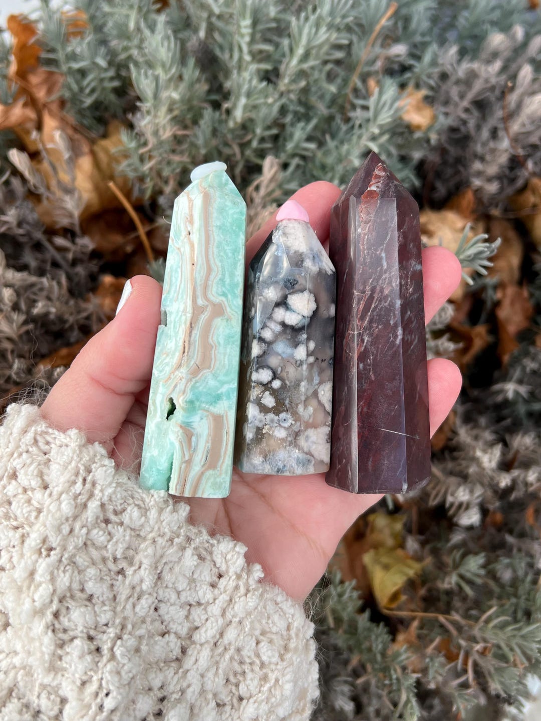 Crystal Tower Bundle: Blue Aragonite, Black Flower Agate, Red Jasper - Etsy