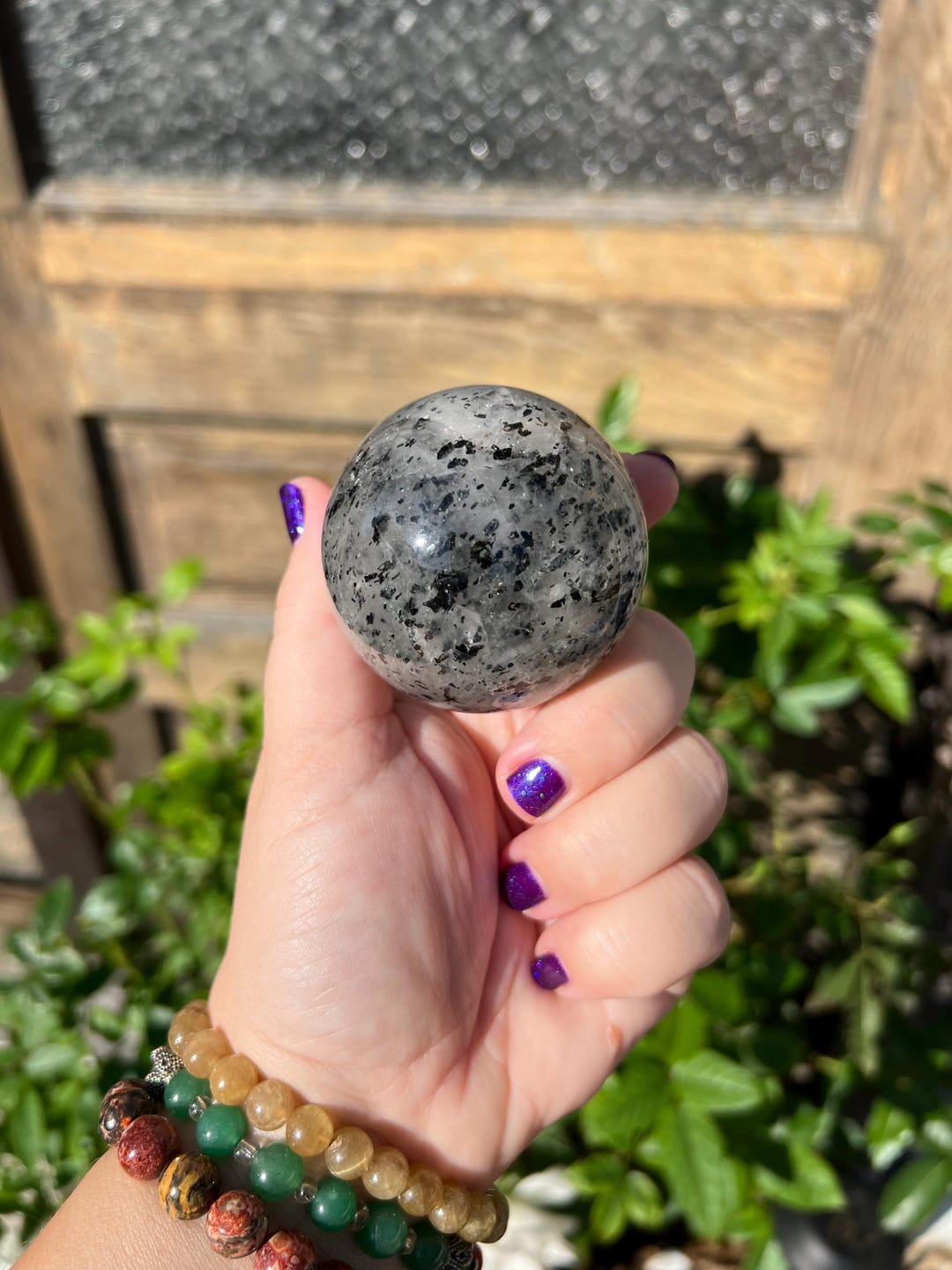 Black Mica Included Quartz Crystal Sphere 56mm / Biotite Crystal Sphere ...