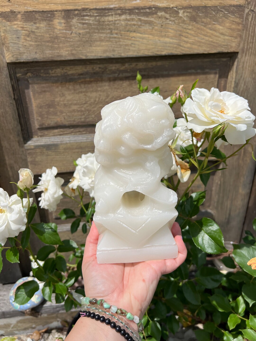 Huge White Jade Foo Dog Natural Jade Lion Statues Feng Shui Home Decor ...